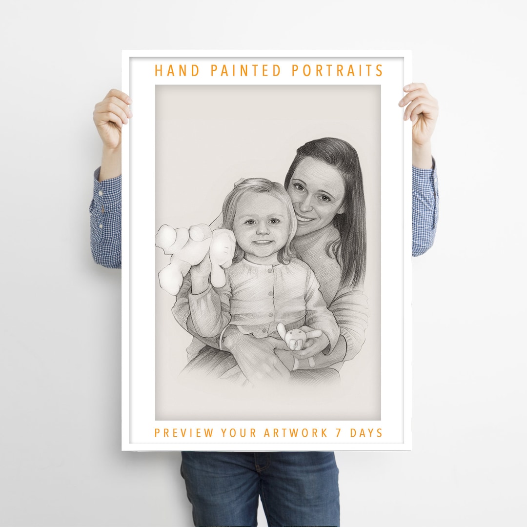 Portrait of Mother and Baby, Mother and Baby Gift, Hand Drawn, Custom ...