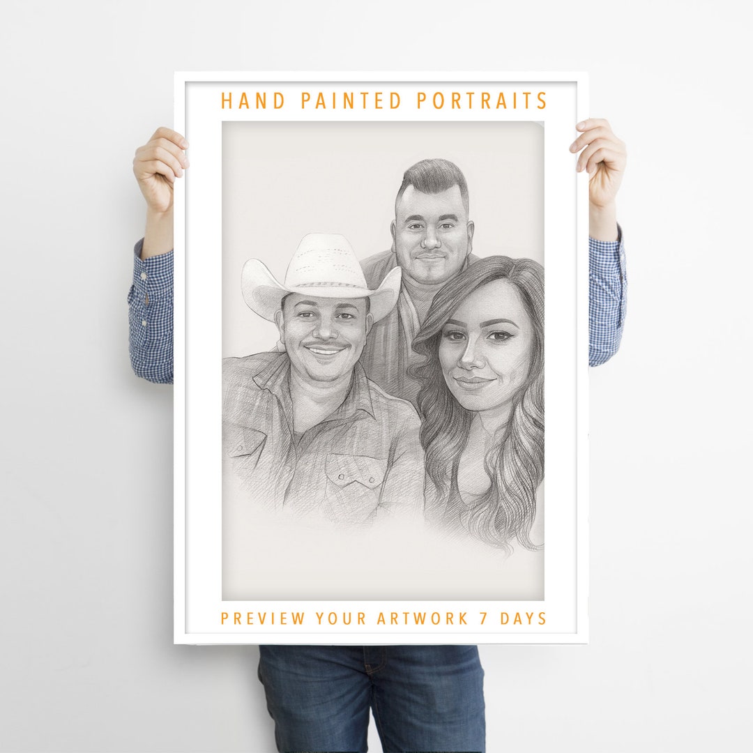 Custom Family Hand Drawn Portraits, Han Drawn, Family Portraits ...