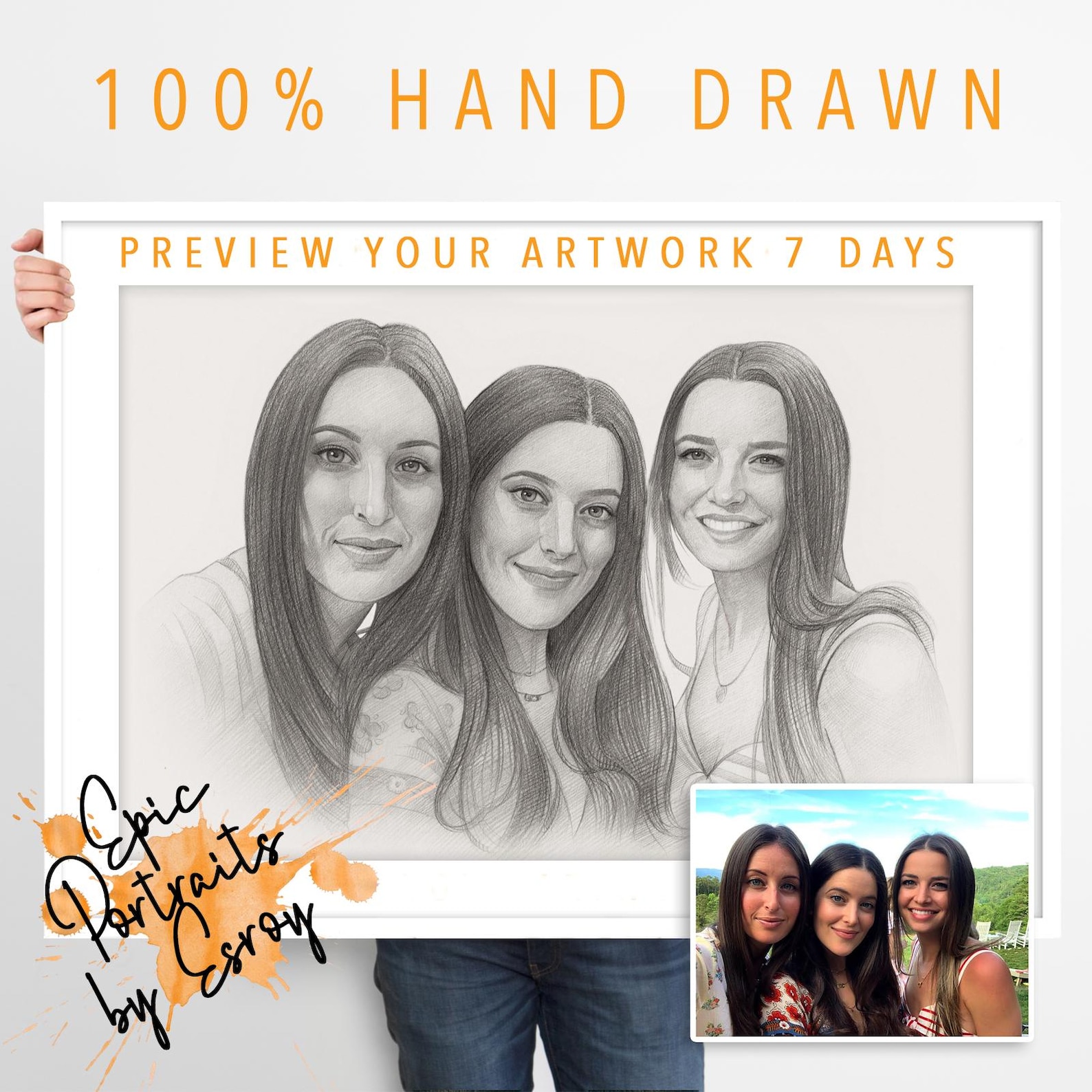 Best Friend Hand Drawn Portrait, Best Friend Portrait, Custom Portrait ...