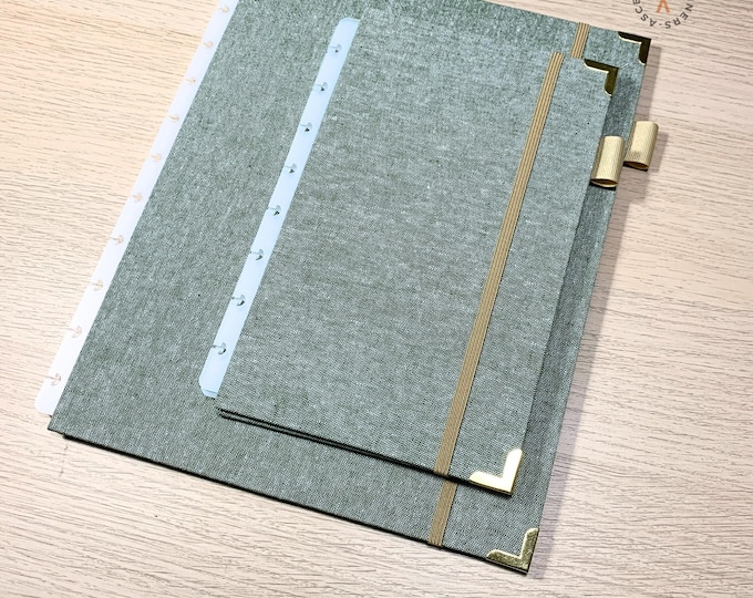 Jade Linen Planner Cover for Discbound Planners in Half-letter | Gold ...
