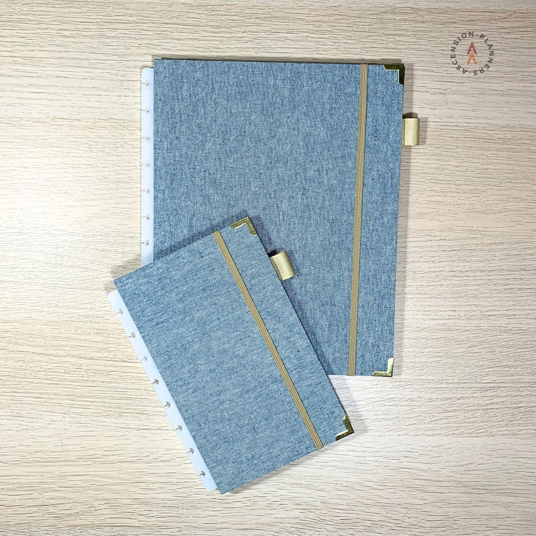 Navy Linen Planner Cover for Discbound Planners in Half-letter | Gold ...
