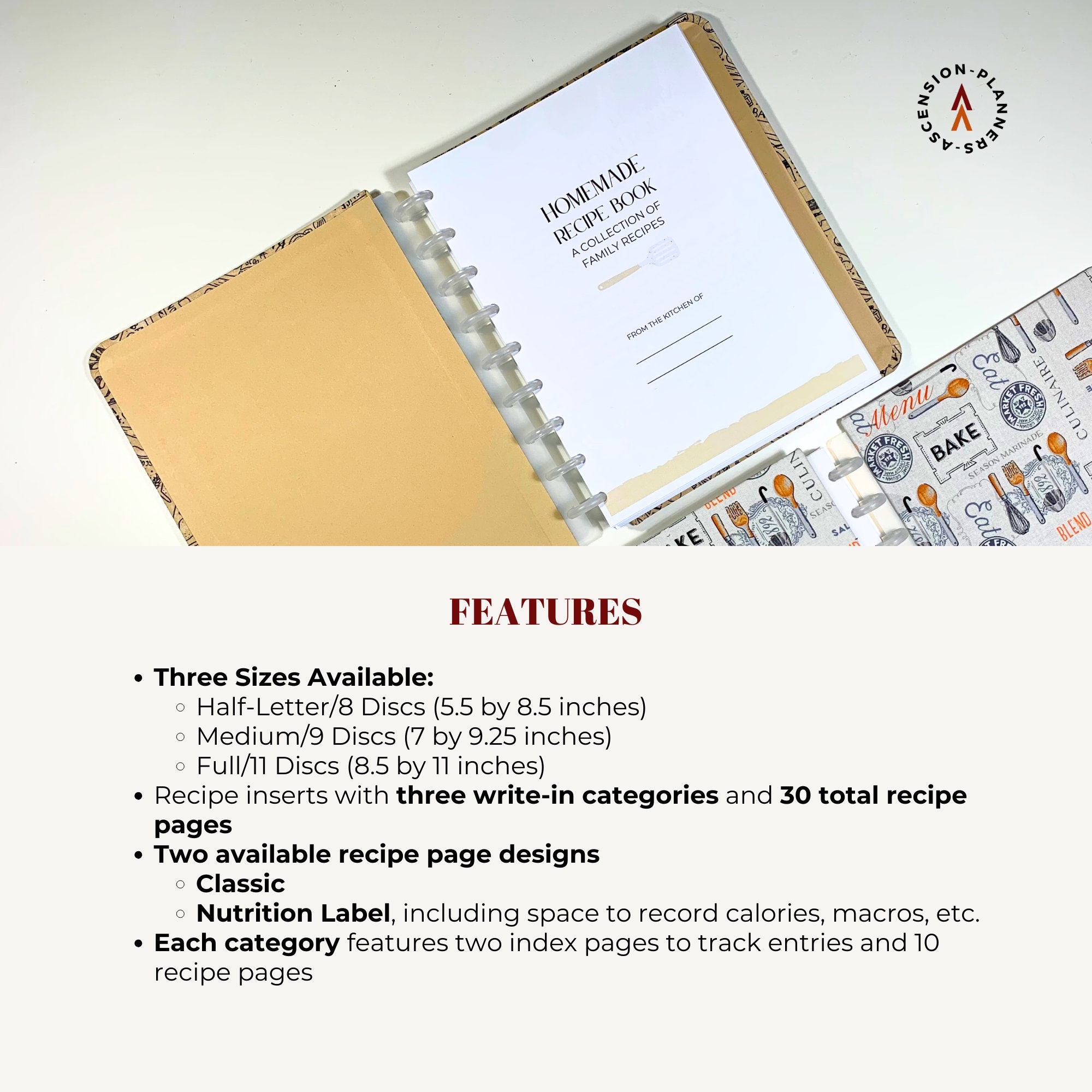 Cookbook Inserts in Three Discbound Sizes 30 Recipe Pages for Family ...