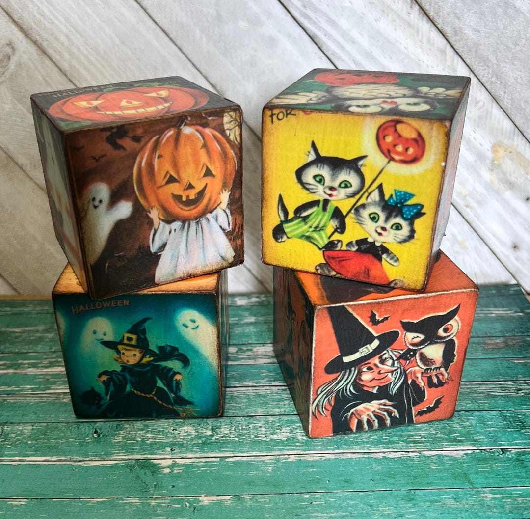 Vintage Look Halloween Block, Decoupage Retro Decor - Etsy