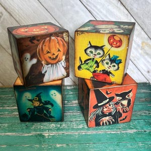 Halloween Block, Retro Halloween Decor, Vintage Look Halloween - Etsy