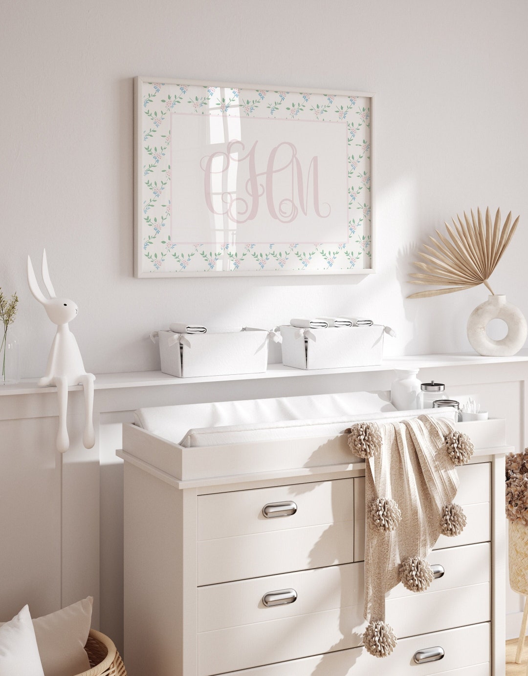 Floral Pink Monogram Wall Art Girl Initials Wall Decor Nursery Decor ...