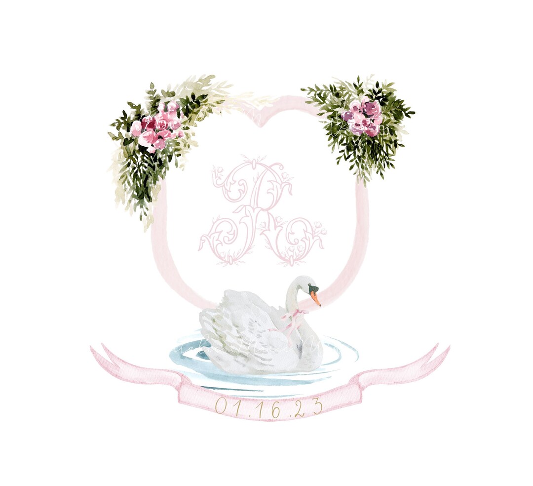 Watercolor Swan Crest Swan Nursery Art Monogram Crest Swan Nursery ...