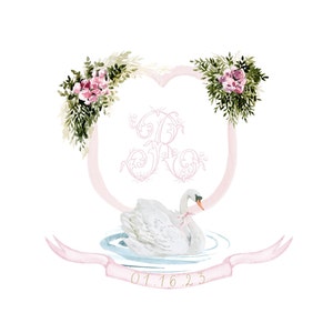 Watercolor Swan Crest Swan Nursery Art Monogram Crest Swan Nursery ...
