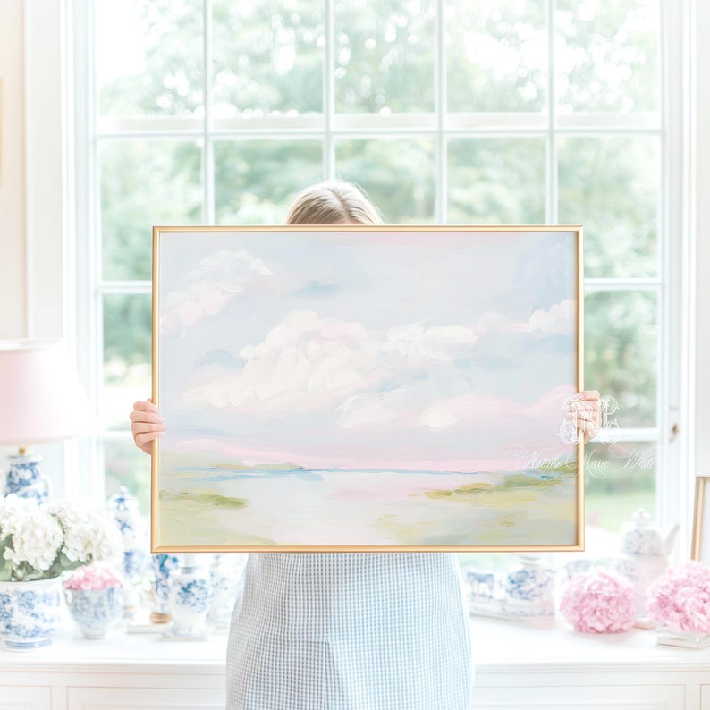 Abstract Marsh Landscape Painting: Pastel Pink Nursery Decor, Grand ...