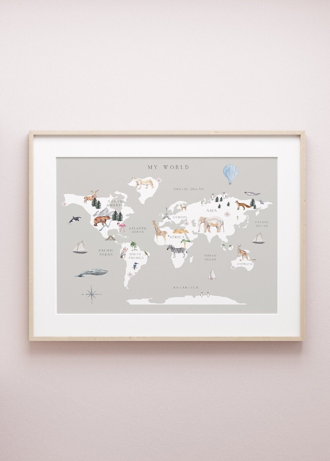 Children World Map Animal World Map With Countries Educational Posters ...