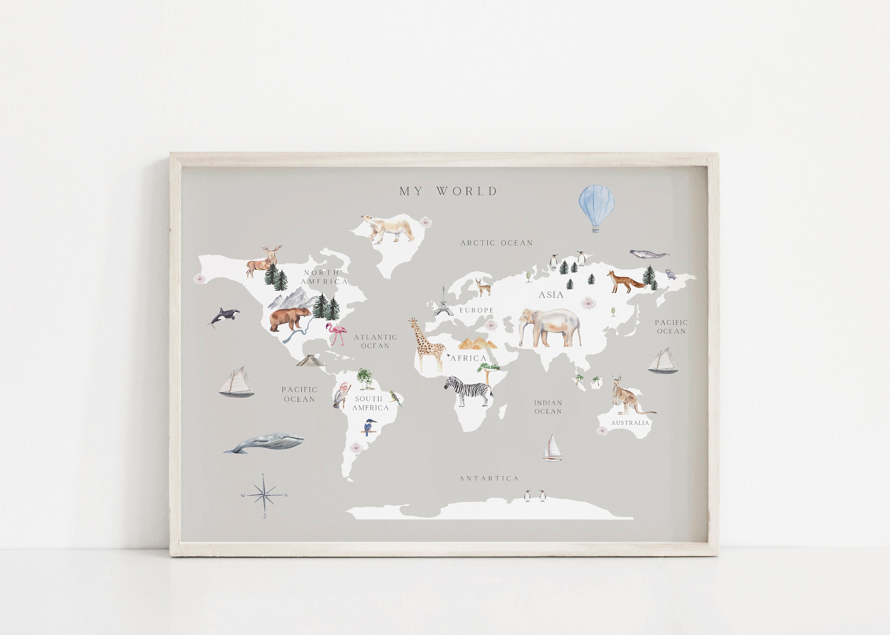 Children World Map Animal World Map With Countries | Etsy