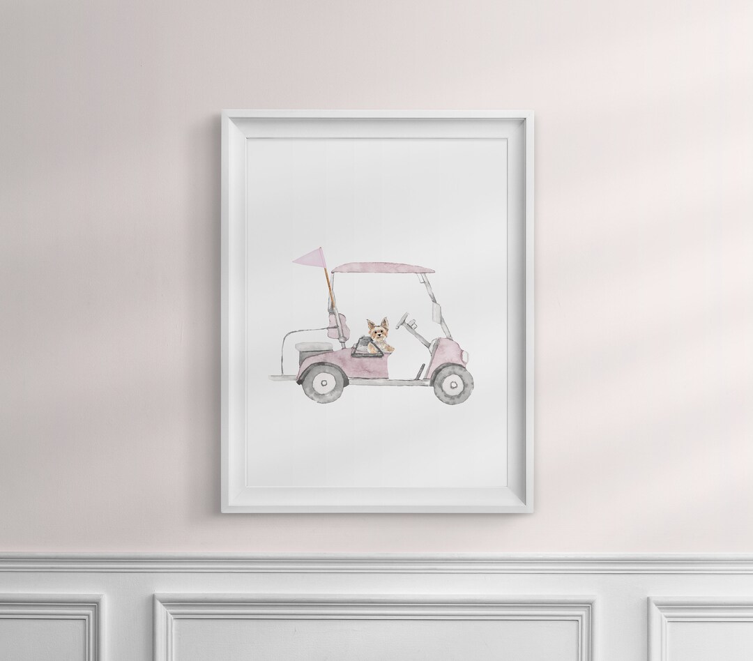 Yorkie Golf Cart Art | Pink | Golf Nursery Prints | Girl Golf Wall Art ...