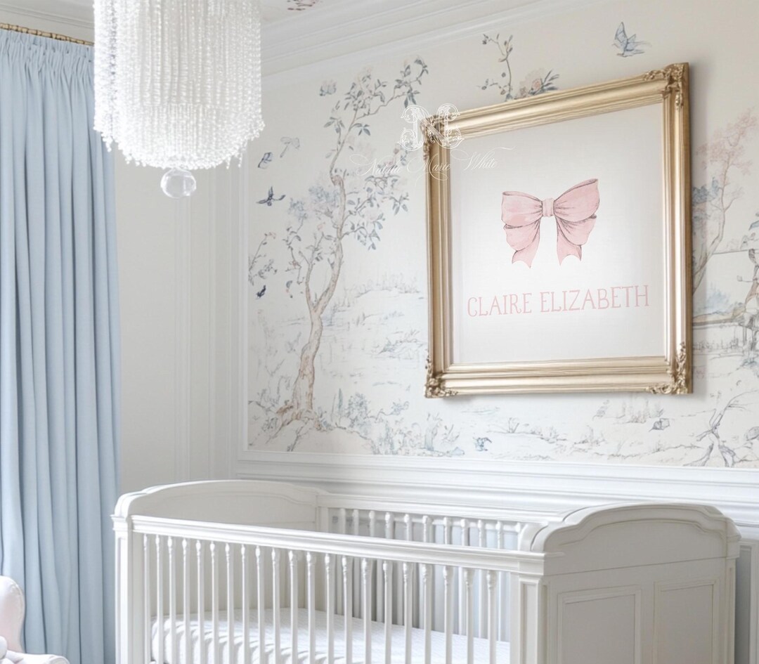 Personalized Baby Girl Name Print: Pink Bow Nursery Art (digital ...