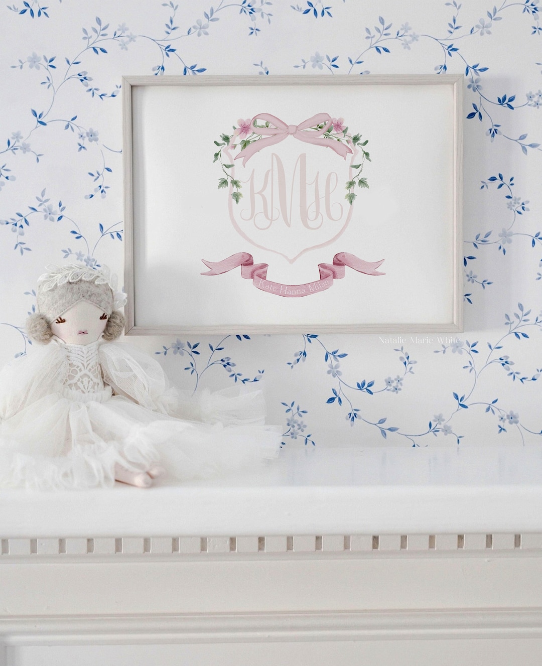 Baby Girl Monogram Crest Wall Art Pink Baby Girl Nursery Wall Art ...