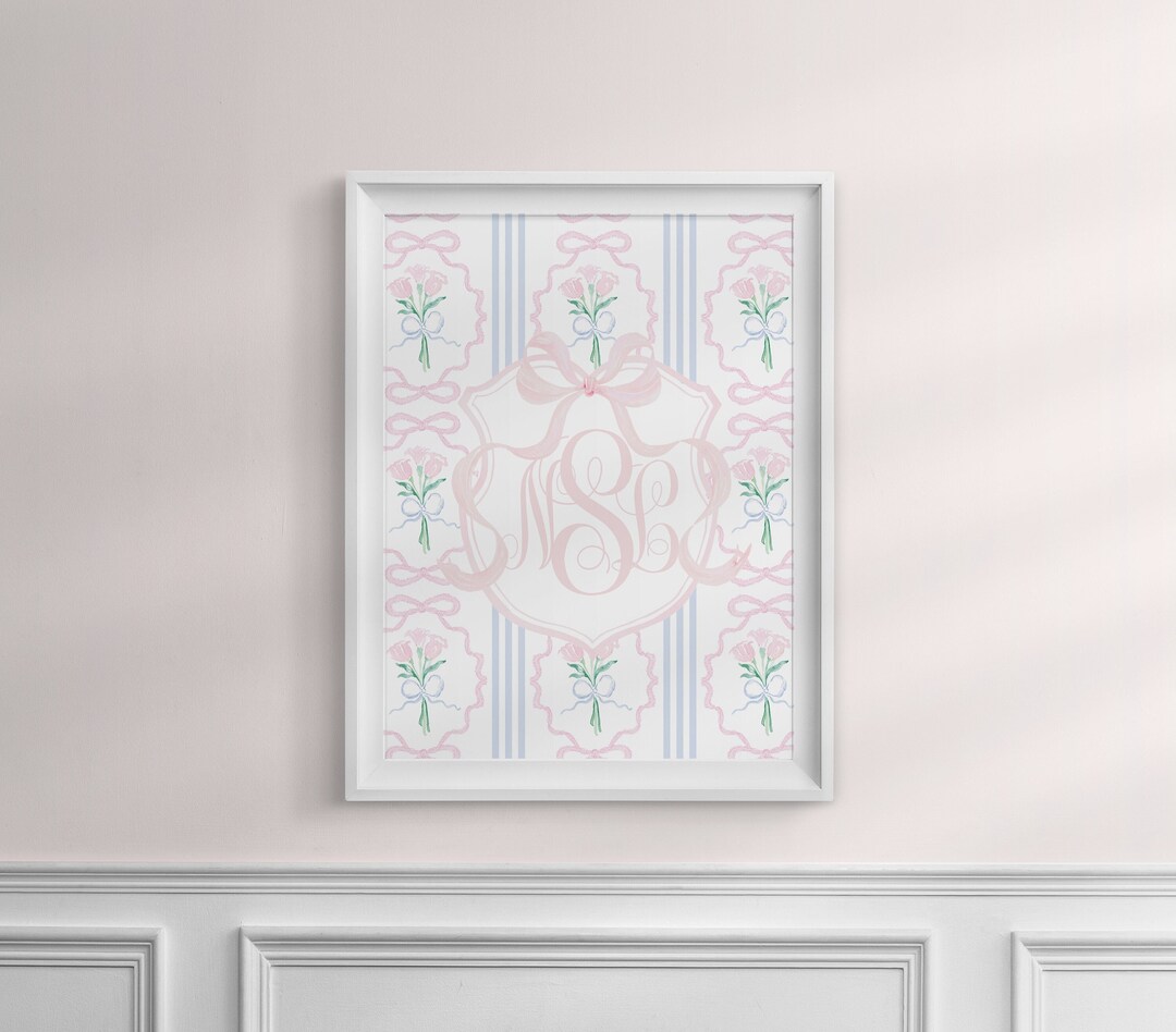 Nursery Art Girl Grandmillennial Monogram Nursery Wall Art for Girls ...