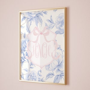 Grandmillennial Wall Art for Girls Monogram Art Blue Pink Nursery Wall ...