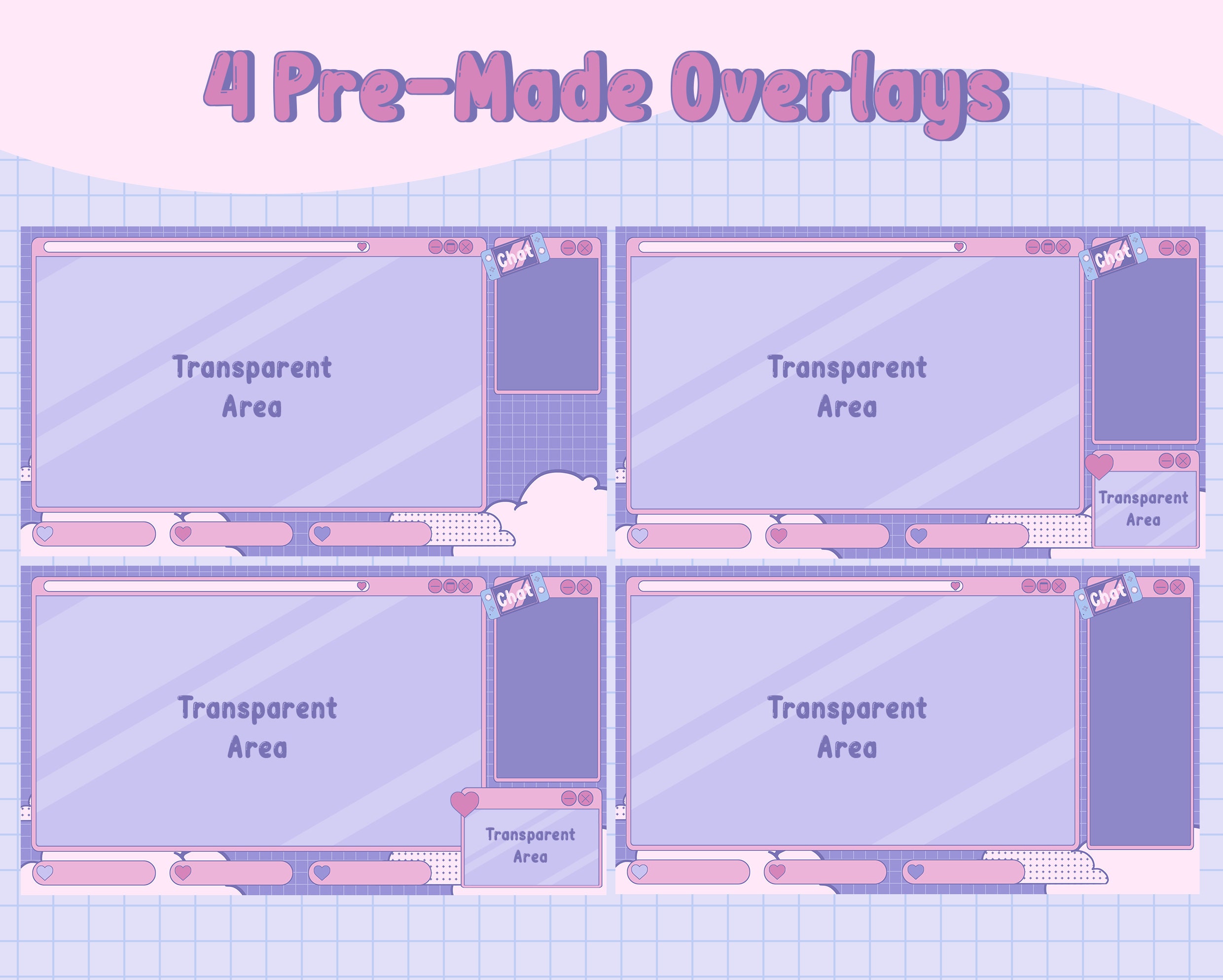 Animated Cute Stream Overlay Package For Twitchyoutube Pink Aesthetic Pastel Kawaii Pop