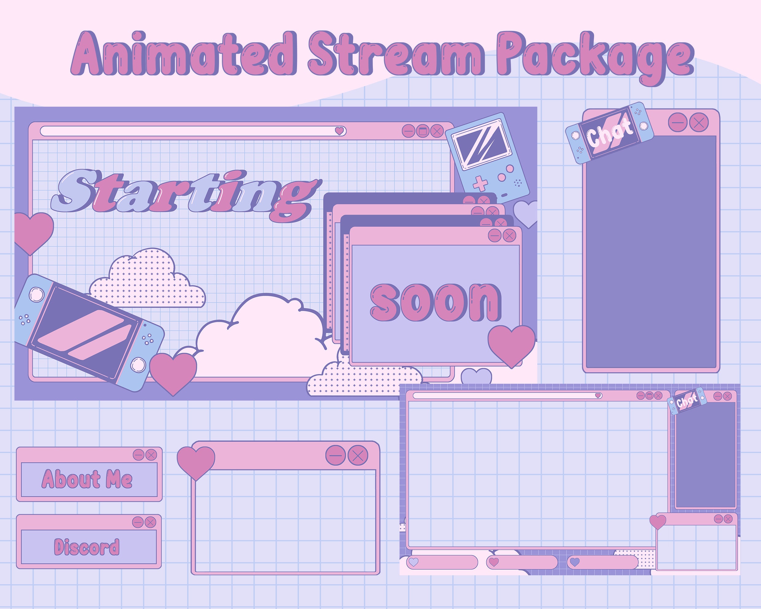 Animated Cute Stream Overlay Package for Twitch/youtube Pink Aesthetic ...