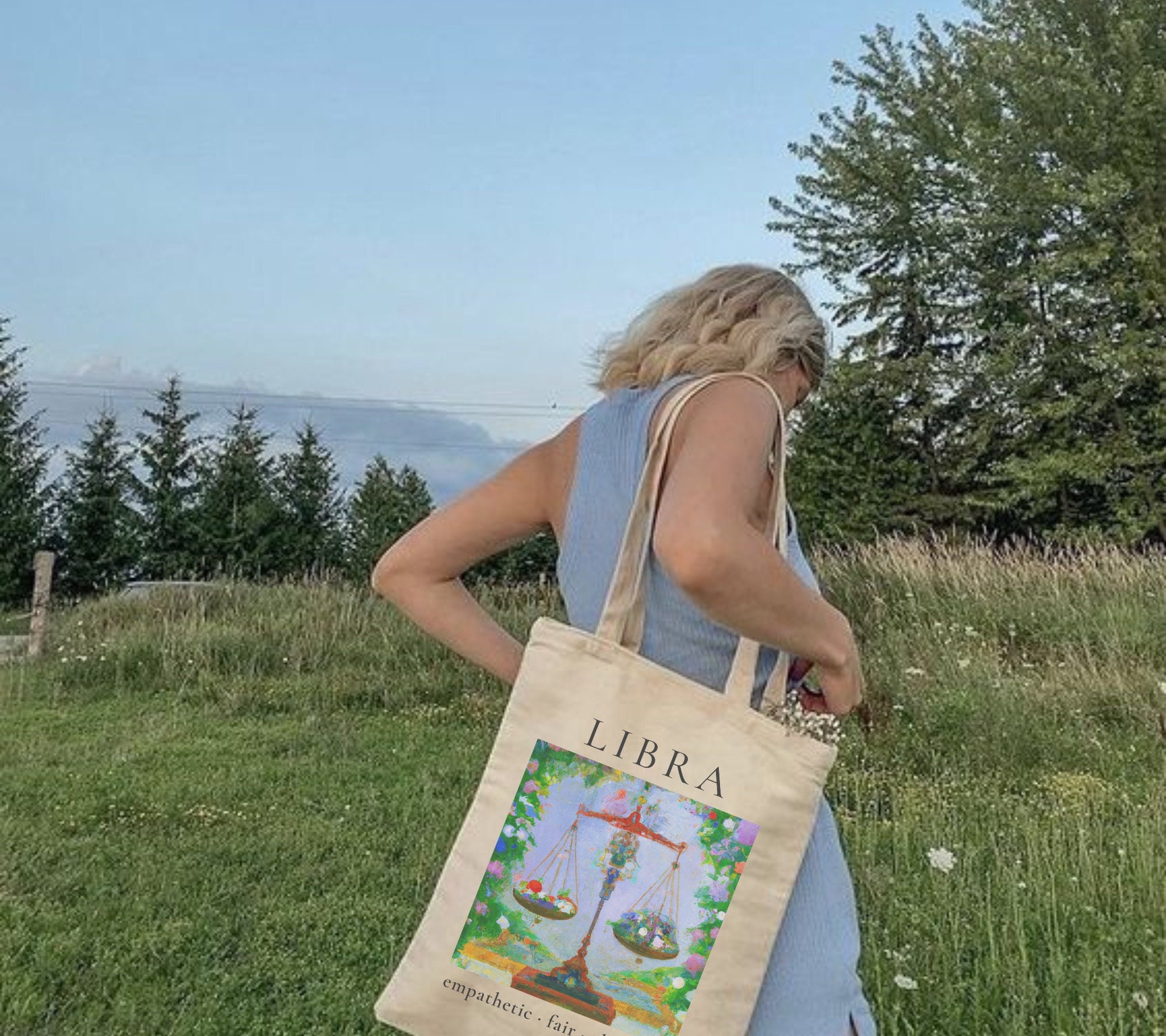 LIBRA Zodiac Sign Tote Bag, Painting Inspired by Claude Monet - Zodiac ...