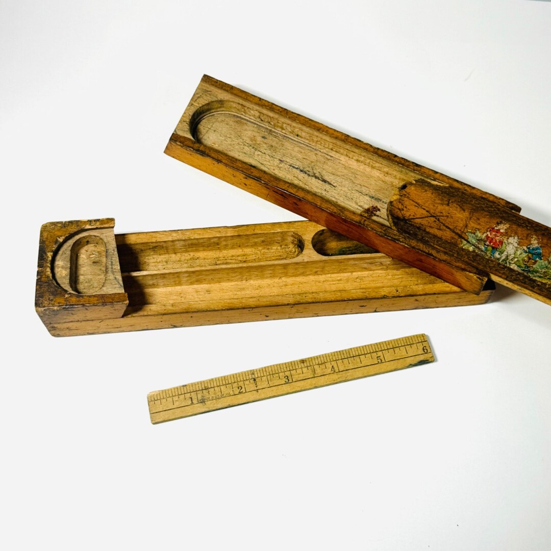 Antique Wood Pencil Box With Original Ruler - Etsy