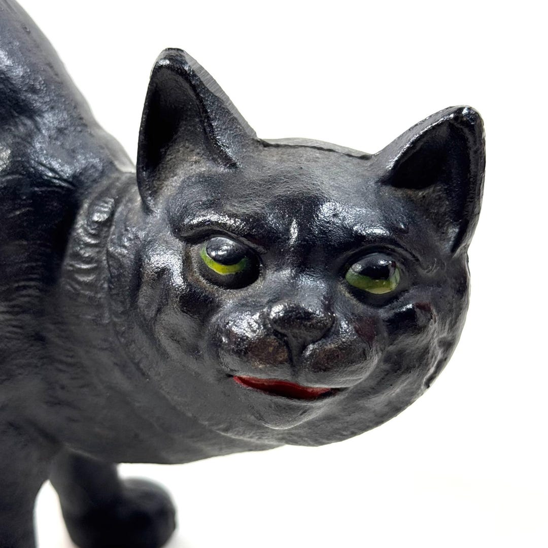 Vintage HUBLEY Cast Iron Black Cat Doorstop Green Eyes Red Lips - Etsy