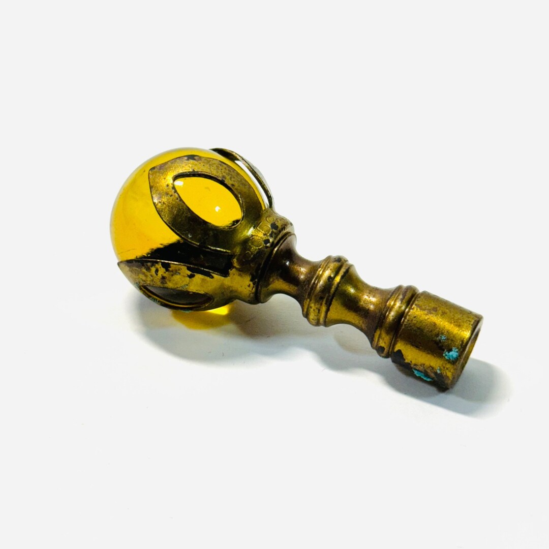 Vintage Brass and Amber Glass Ball Finial - Etsy
