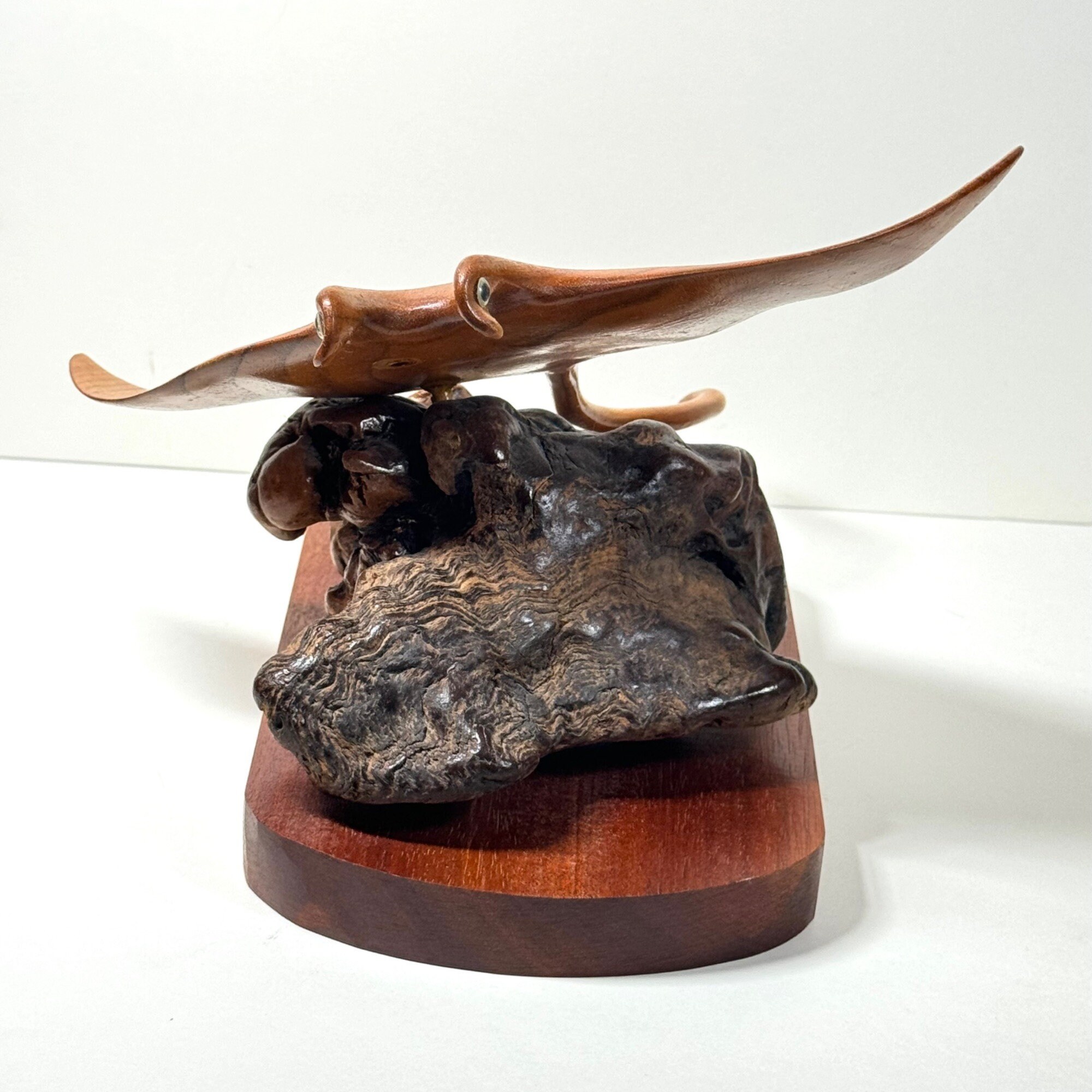 Vintage Hand-carved Manta Ray Wood Sculpture on Base - Etsy