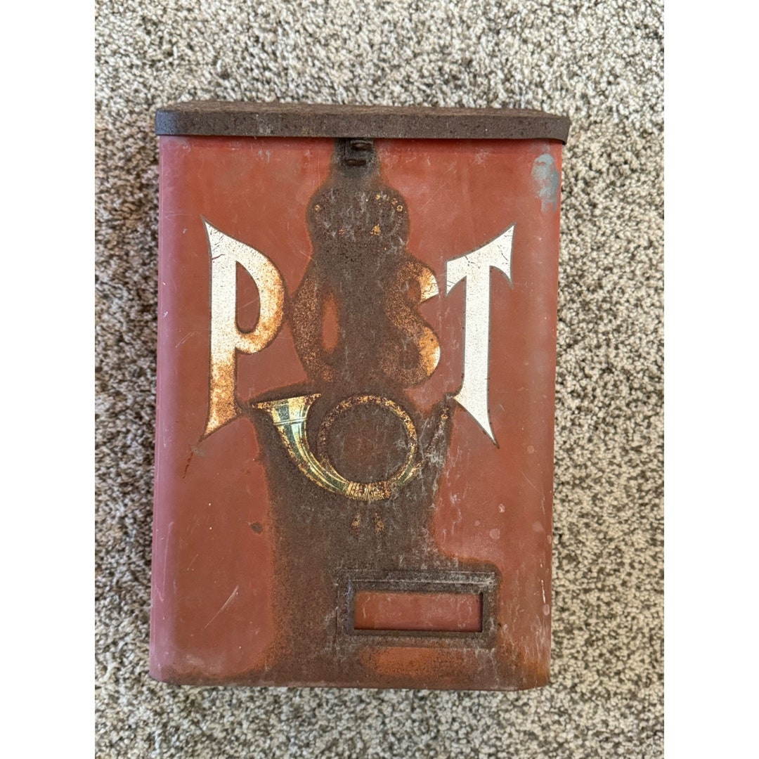 Vintage Swedish Post Mailbox 14" Tall Red Tin Metal Danish English Wall ...