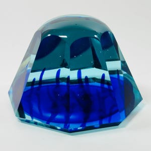Vintage Murano Faceted Glass Paperweight Original Sticker Blue - Etsy