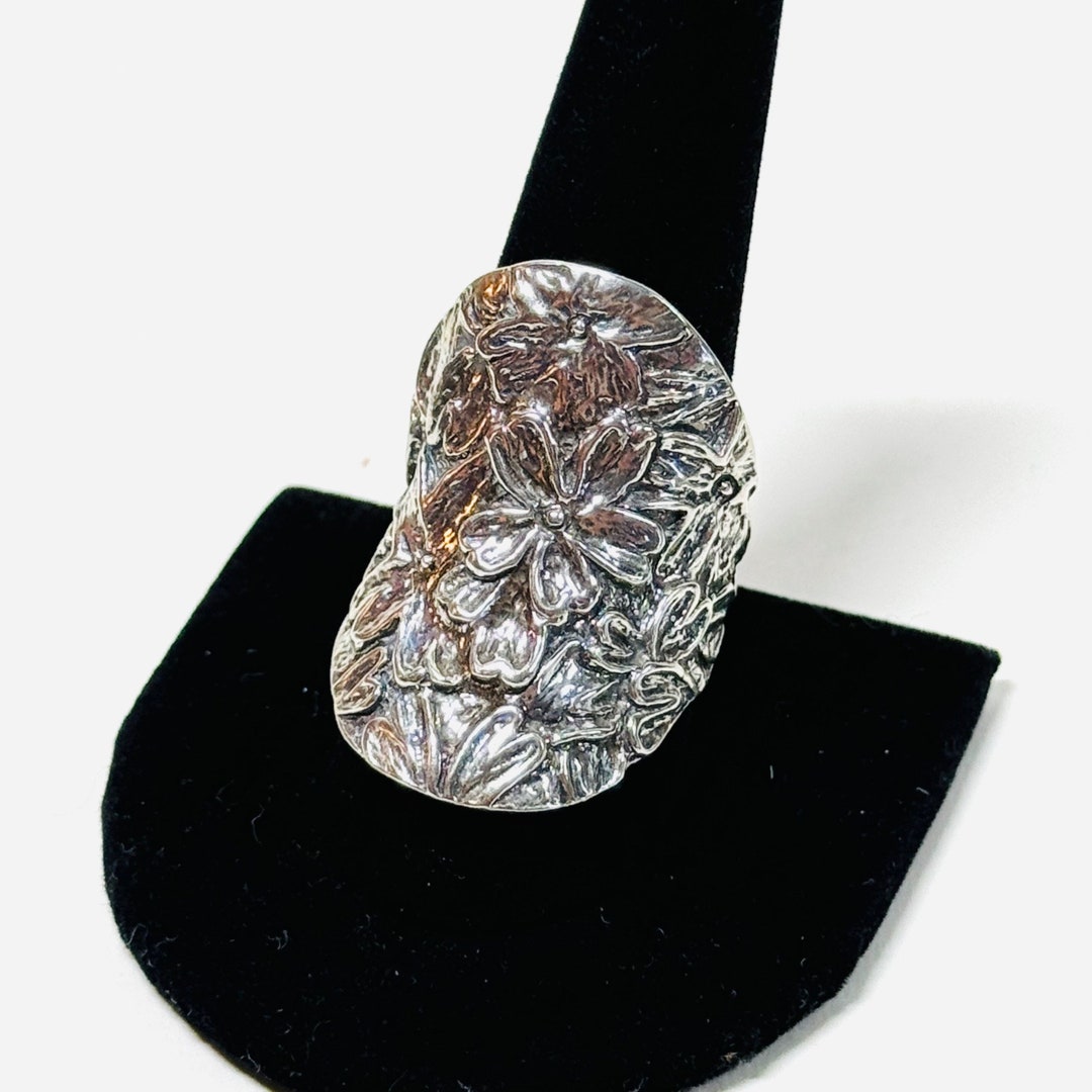 Vintage LARGE Israel Sterling Silver Ring Floral Size 10 STUNNING - Etsy