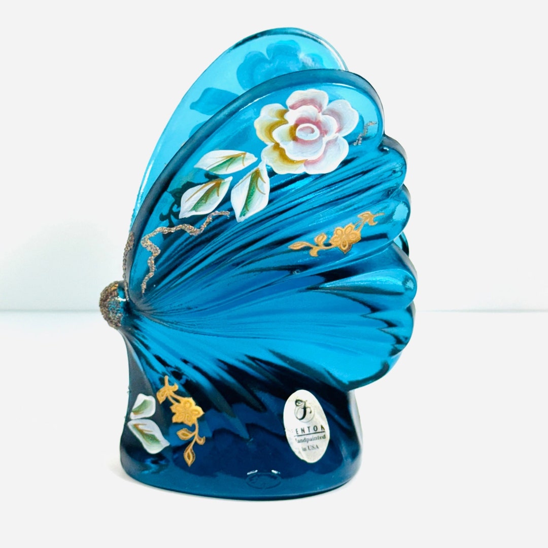 Vintage FENTON Blue Glass Butterfly Hand-painted by Stacy Williams - Etsy
