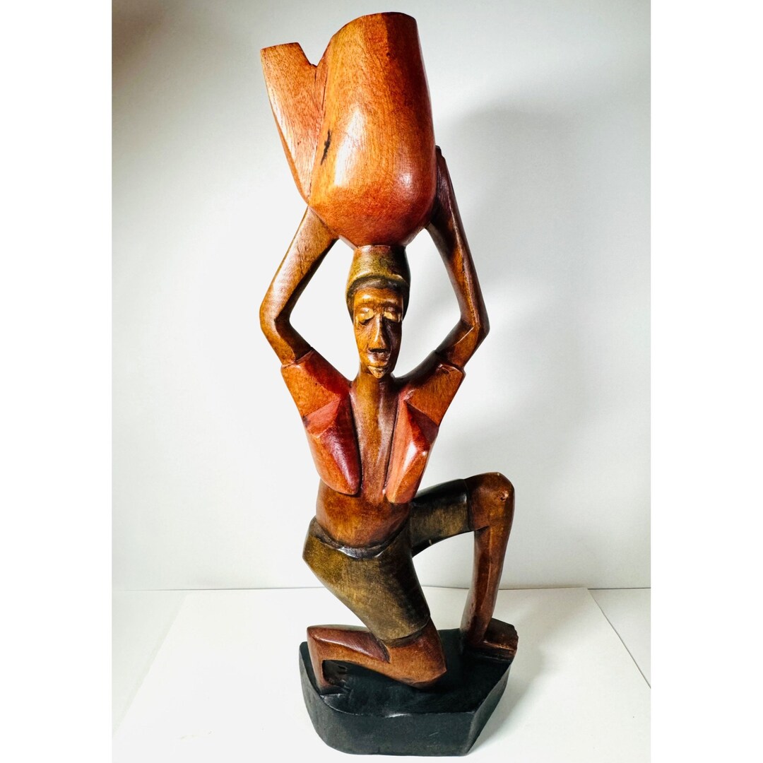 Vintage African Folk Art Hand-carved Wood Statue Woman Colorful - Etsy
