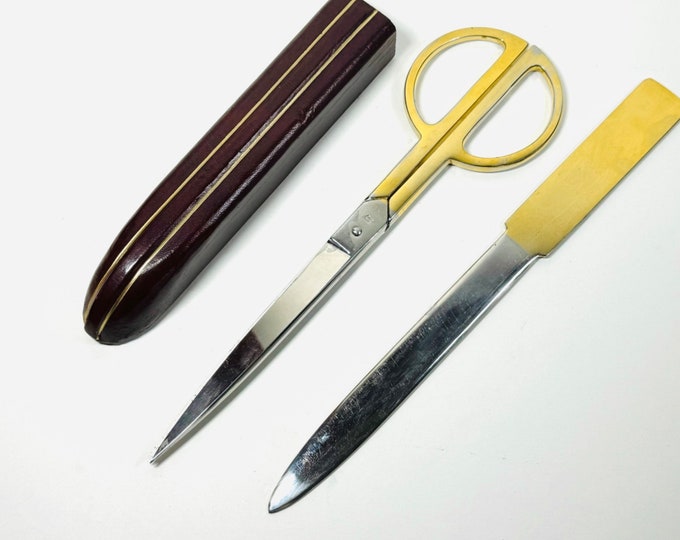 Vintage Made in Italy Desk Set Scissors Letter Opener Leather Sheath - Etsy