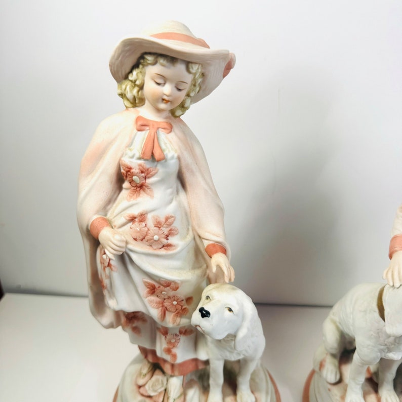 Vintage Camille Naudot Bisque Figurines Boy and Girl With Dog Excellent - Etsy