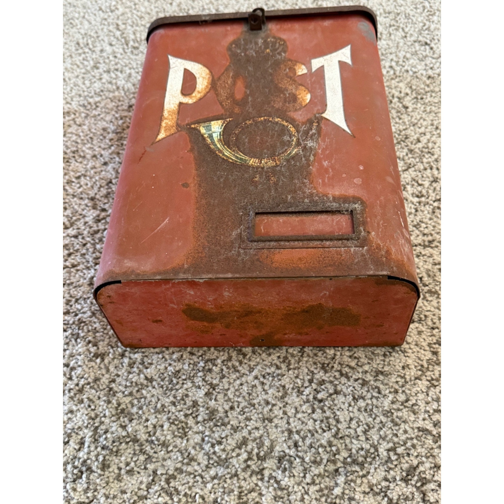 Vintage Swedish Post Mailbox 14 Tall Red Tin Metal Danish English Wall ...