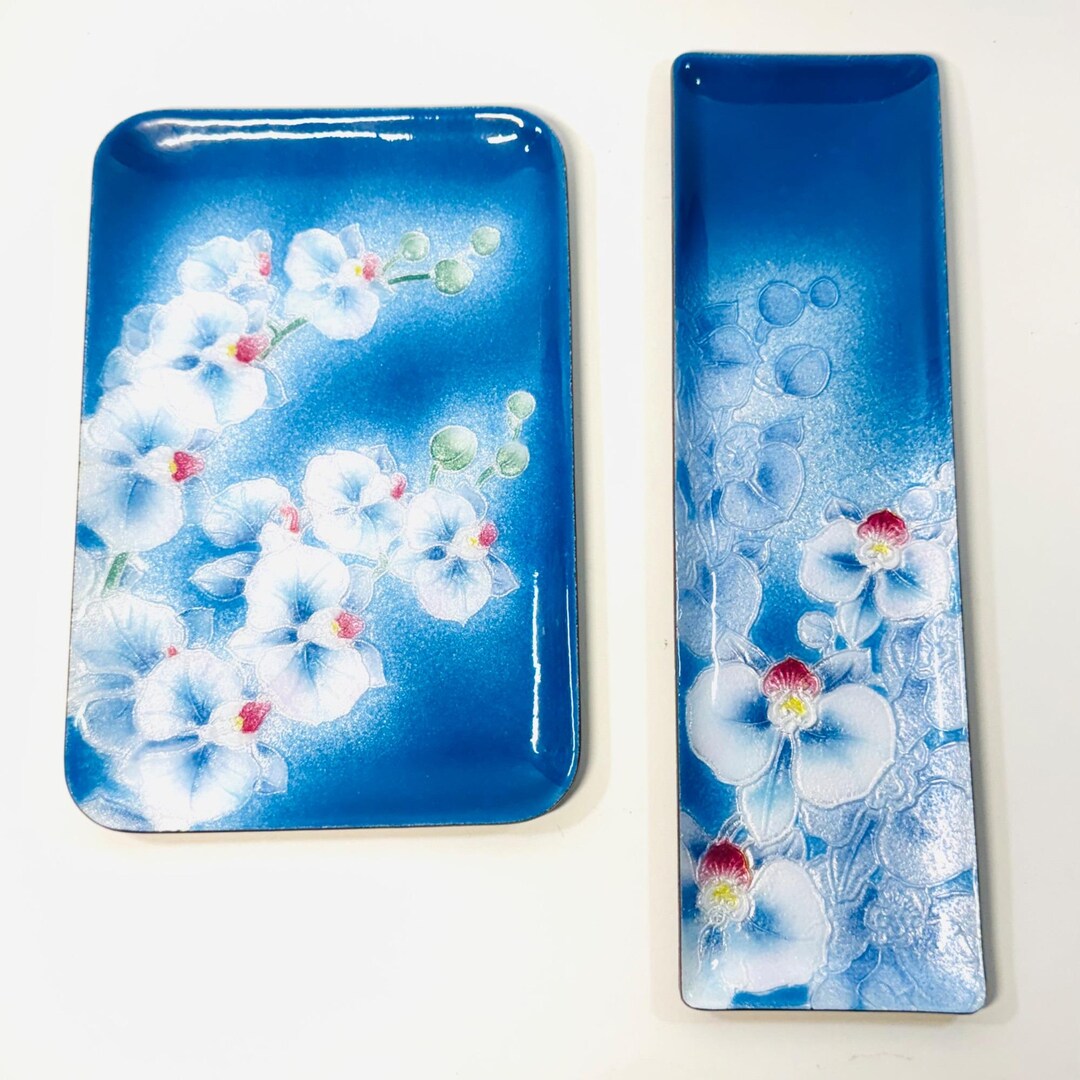 Japanese Enamel on Copper Sushi and Chopsticks Tray Blue Orchids ...