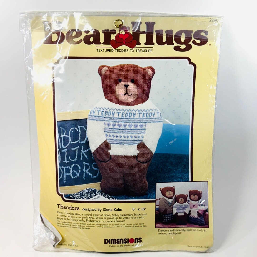Vintage 1985 Dimensions Bear Hugs Theodore Teddy Bear Needlepoint Kit ...