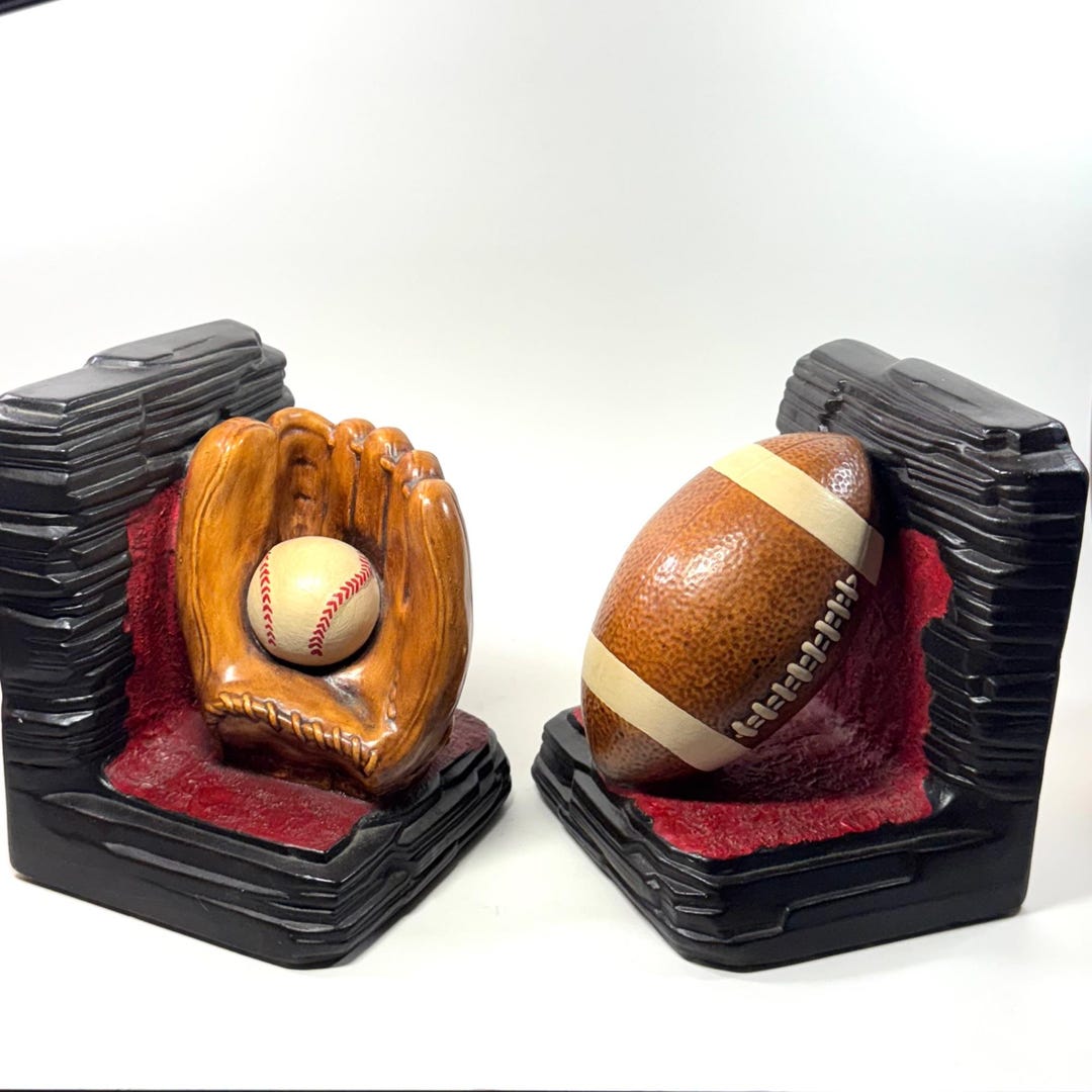 Vintage Ann's Original Sports Bookends Baseball Football HEAVY HTF - Etsy