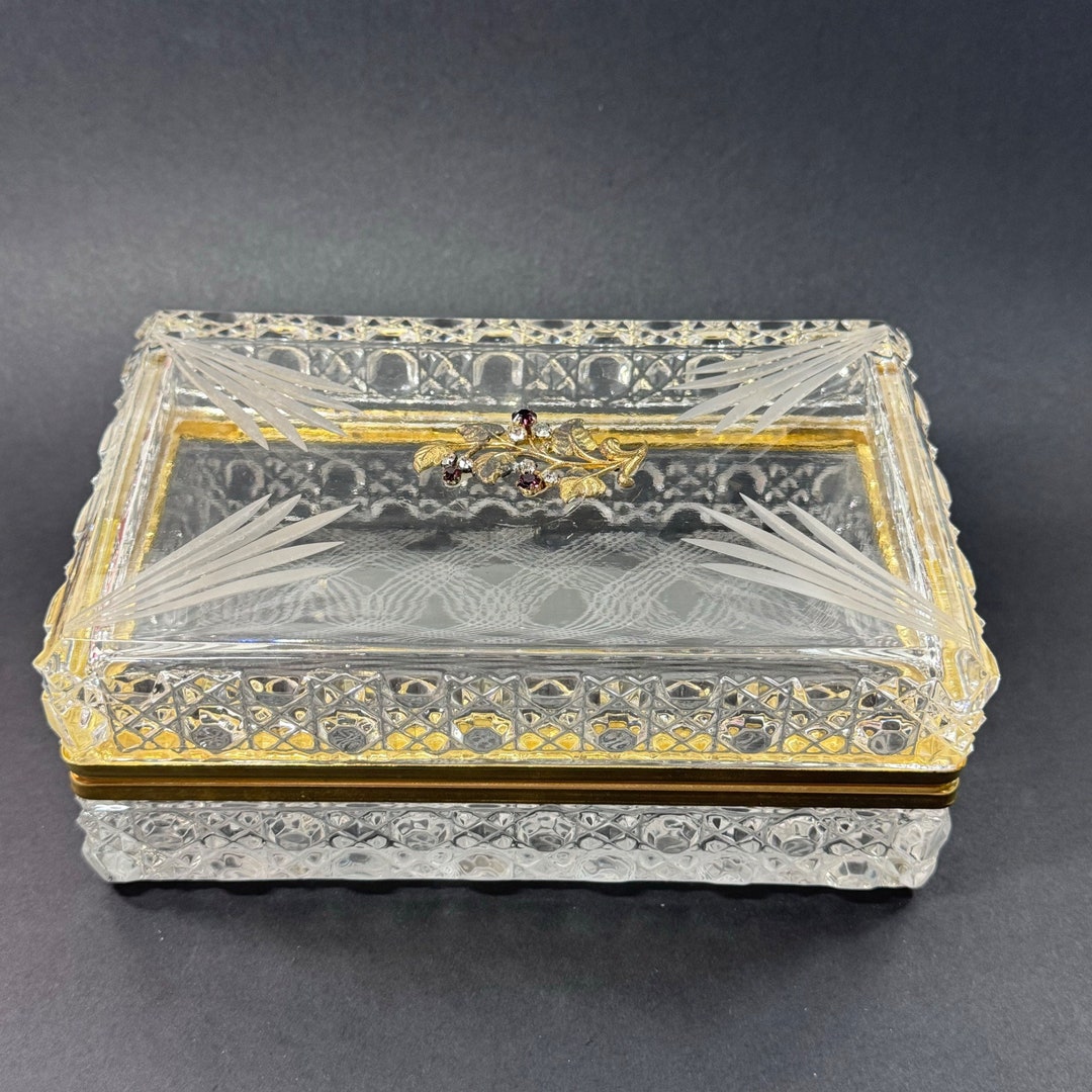 Vintage Crystal Jewelry Box Gold Frame Jeweled STUNNING - Etsy