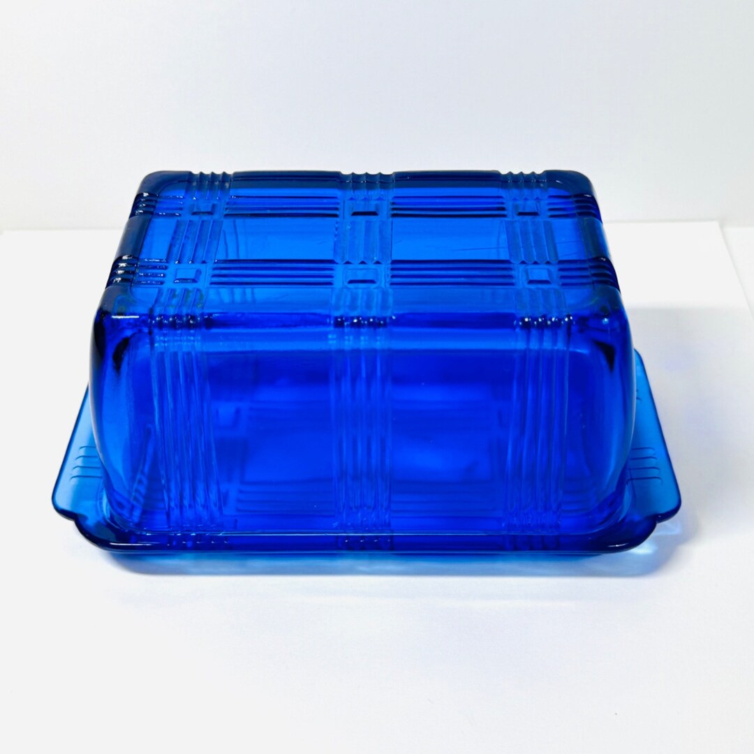 Vintage Hazel Atlas Cobalt Blue Criss Cross 1 Pound Glass Butter Dish ...