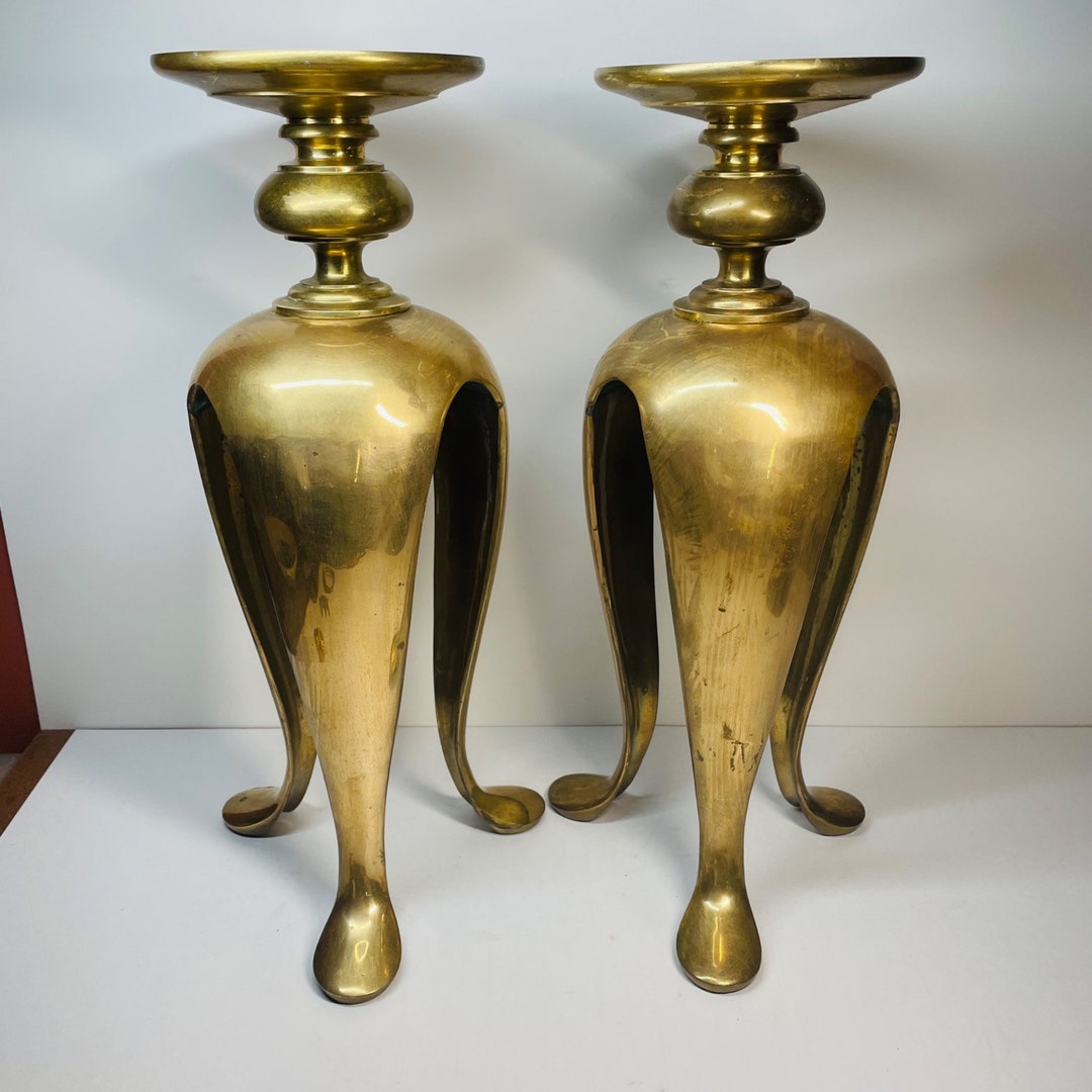 Vintage Amazing Maitland Smith LARGE 16” Brass Tripod Candle Holders ...