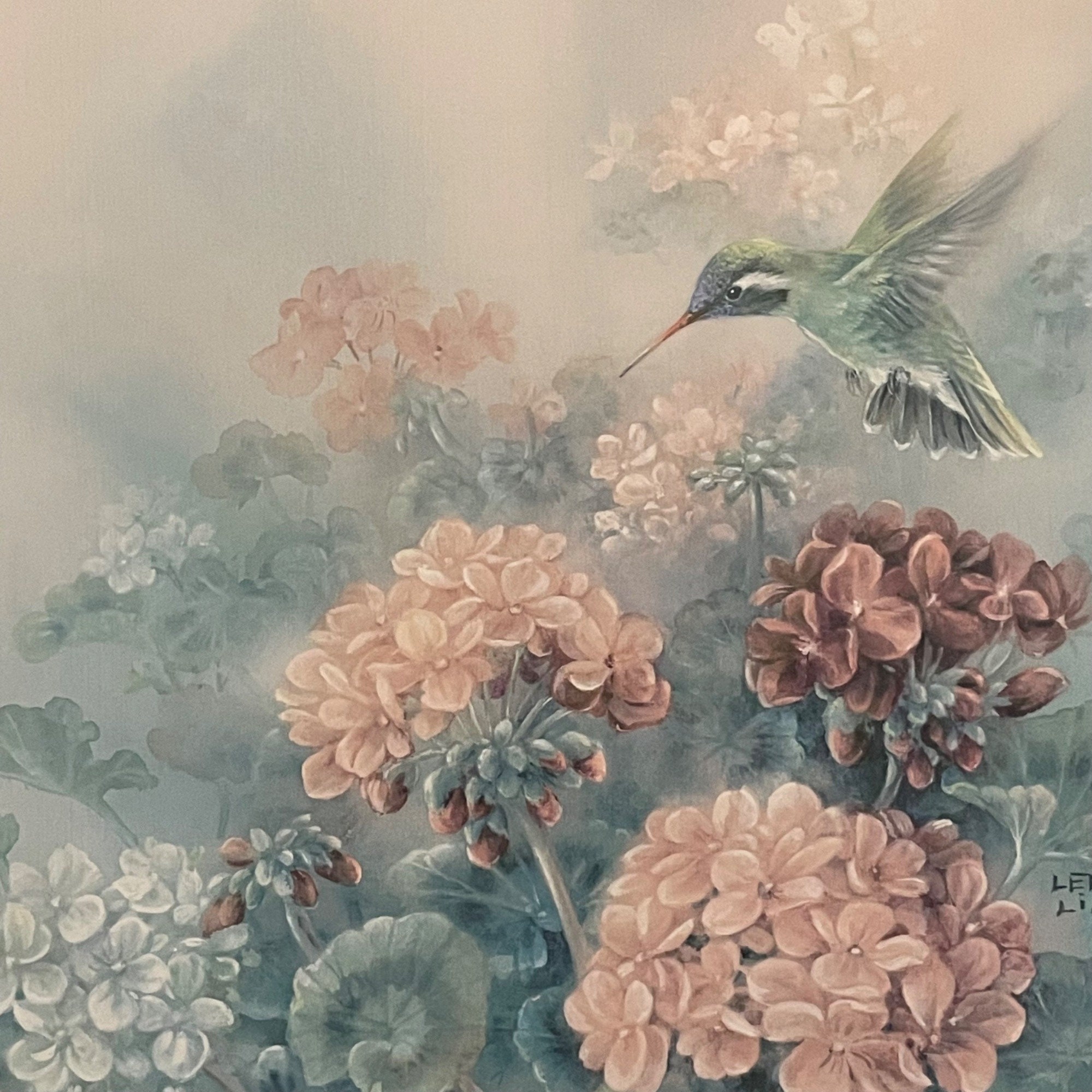 Vintage Signed and Numbered Lena Liu Hummingbird Geraniums - Etsy