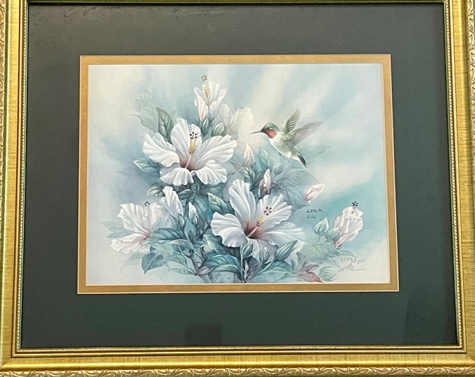 Vintage Signed and Numbered Lena Liu Hummingbird Hibiscus Framed Print - Etsy