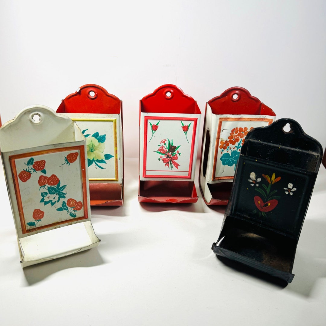 Lot of 5 Vintage Metal Match Box Holders Flowers Strawberries - Etsy
