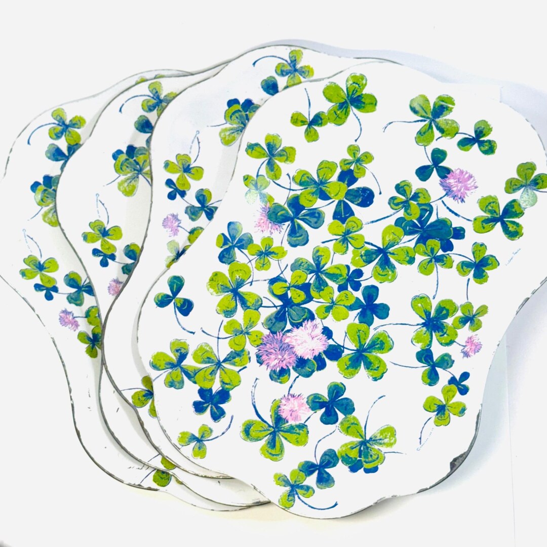 Vintage Lot of 4 Magic Four Leaf Clover Metal Tray Signed Luther Travis ...