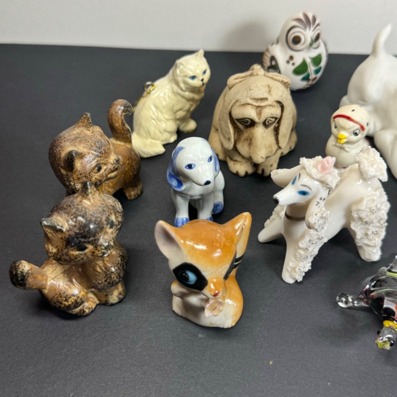 Vintage Lot of Small Animal Figurines Cats Dogs Birds Glass Metal ...