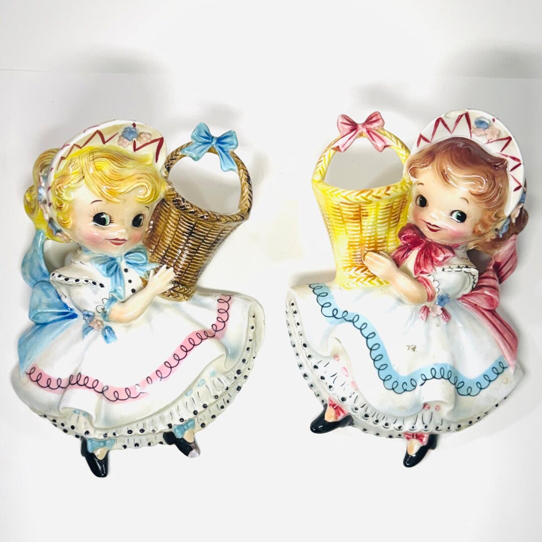 Vintage Pair LEFTON Miss Dainty Wall Pockets Vases Girls - Etsy
