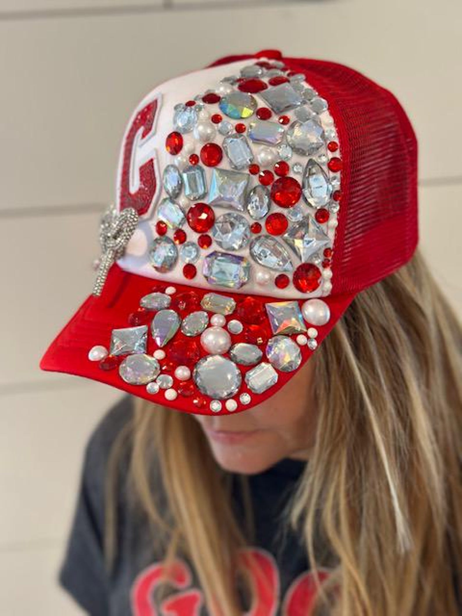 Team Mascot Rhinestone Hat,trucker Hat,team Logo Hat,bedazzled Hat ...