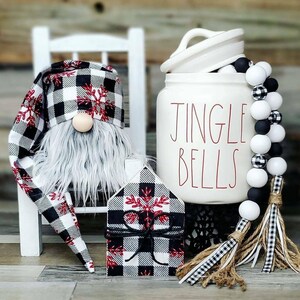 Black Buffalo Plaid Gnome, Black Buffalo Plaid and Snowflakes Gnome ...