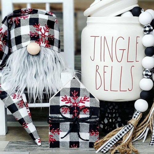 Black Buffalo Plaid Gnome Black Buffalo Plaid and Snowflakes - Etsy