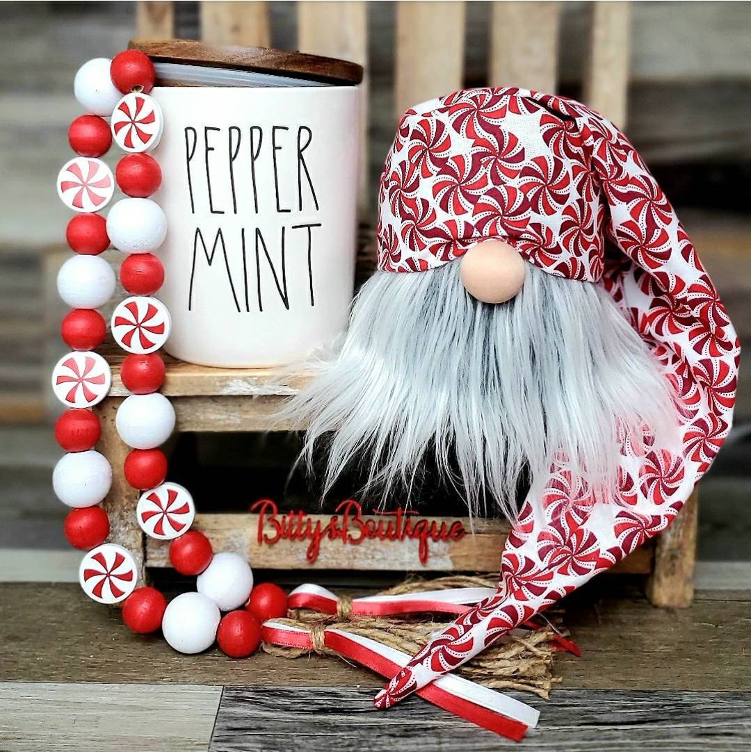 Peppermint Gnome, Peppermint Garland, Peppermint Wood Garland ...